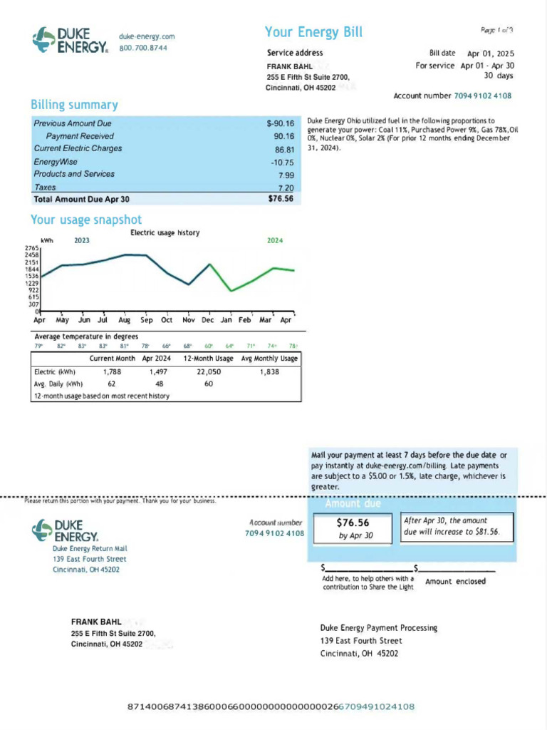 Duke Energy Ohio Bill Summary April 2025 | PDF | Energy And The ...