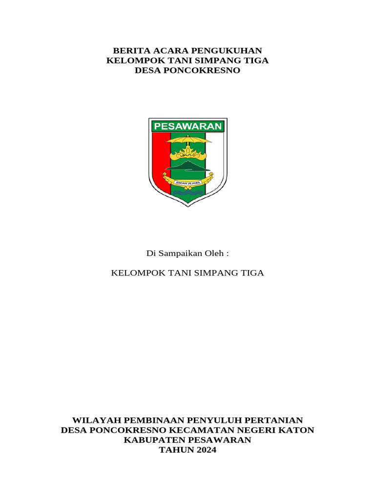 Pengukuhan Kelompok Tani Simpang Tiga | PDF