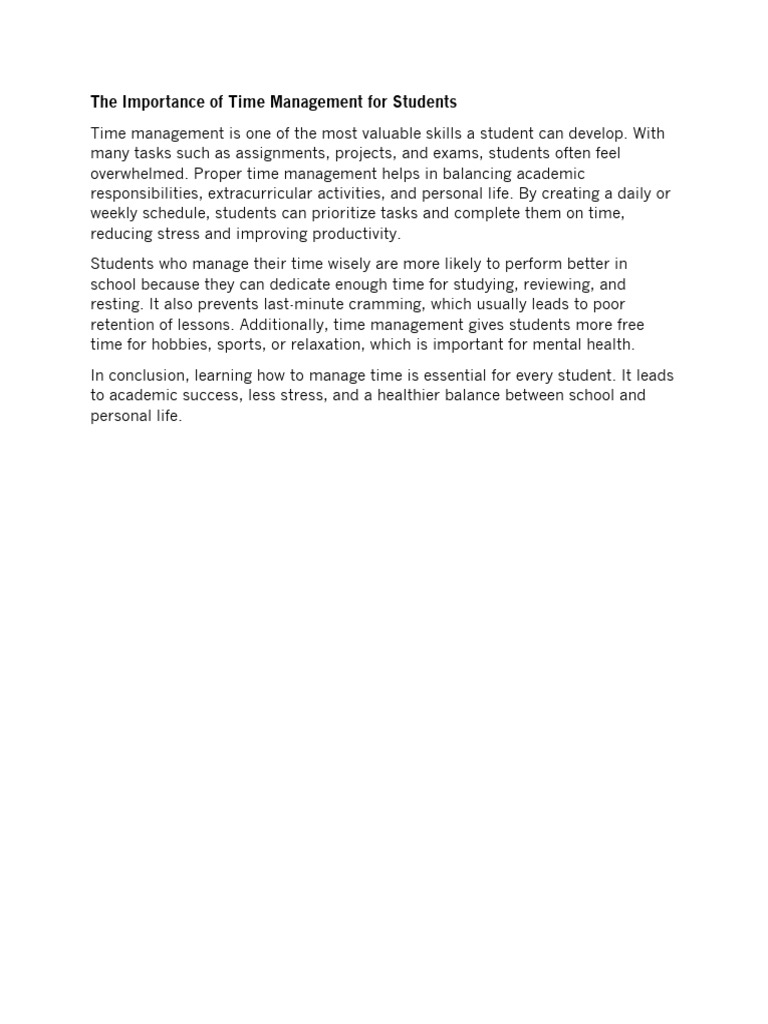 Time Management's Role in Student Success | PDF