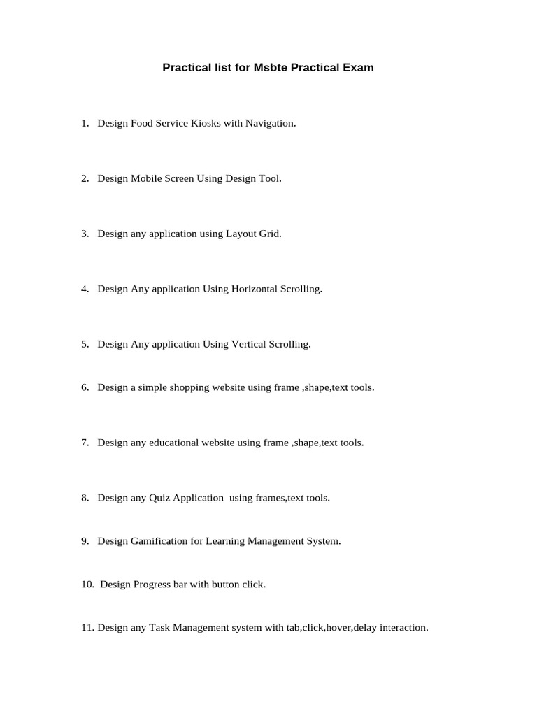 Practical List For Msbte Practical Exam | PDF