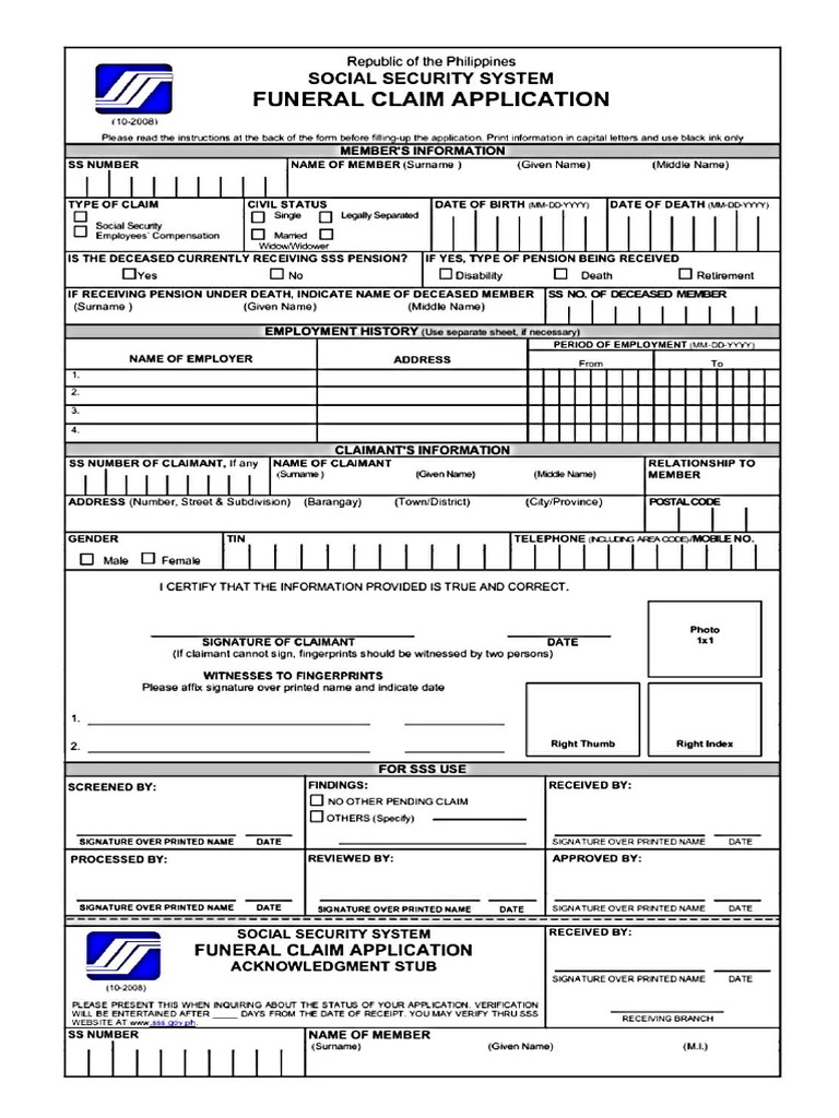 SSS - Funeral Claim Application | PDF
