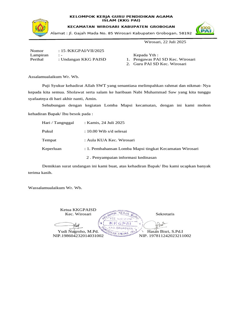 Undangan KKG Pai | PDF