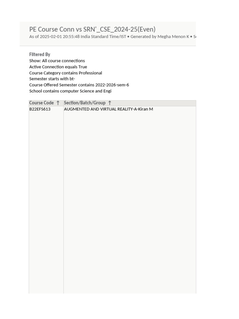 PE Course Conn Vs SRN' - CSE - 2024-25 (Even) - 2025-02-01-20-55-48 | PDF | Computing | Computer ...