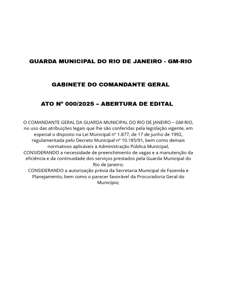 PDF ABERTURA EDITAL GM-RIO (Roleplay Não É Real) | PDF