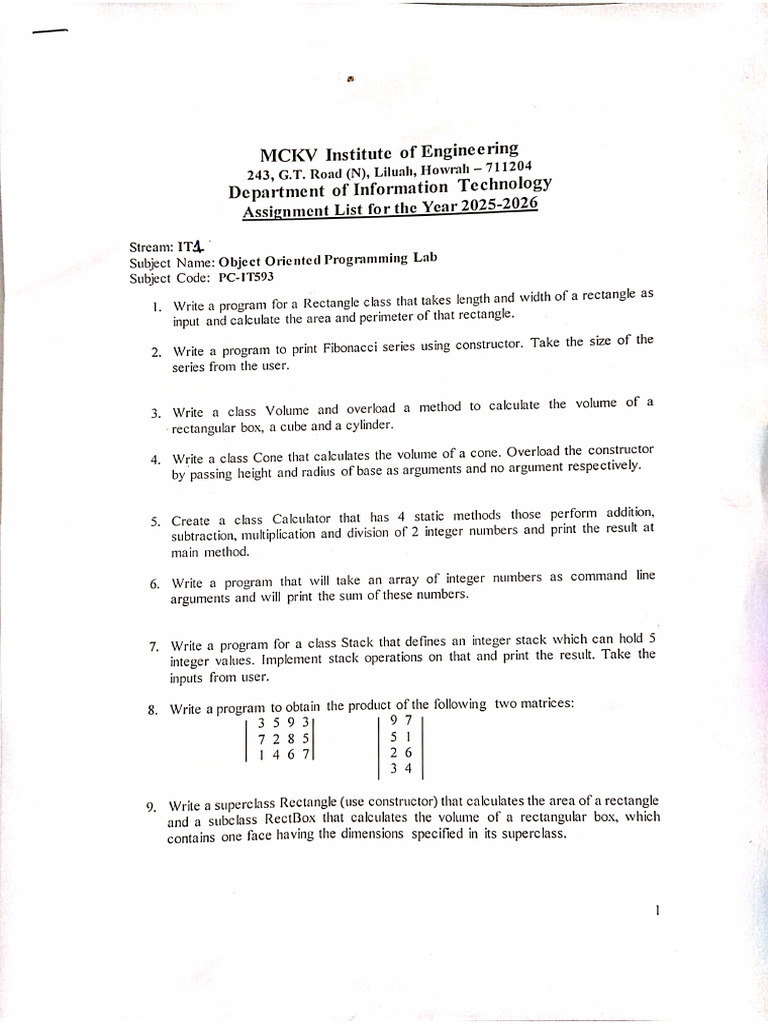 Oops Lab Manual | PDF