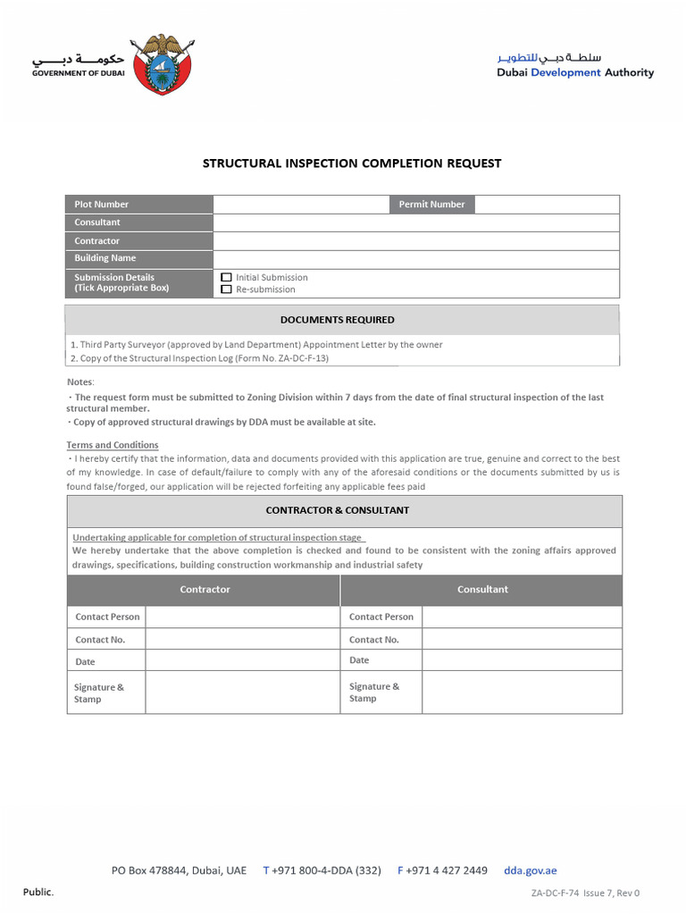 ZA-DC-F-74 Structural Inspection Completion Request | PDF