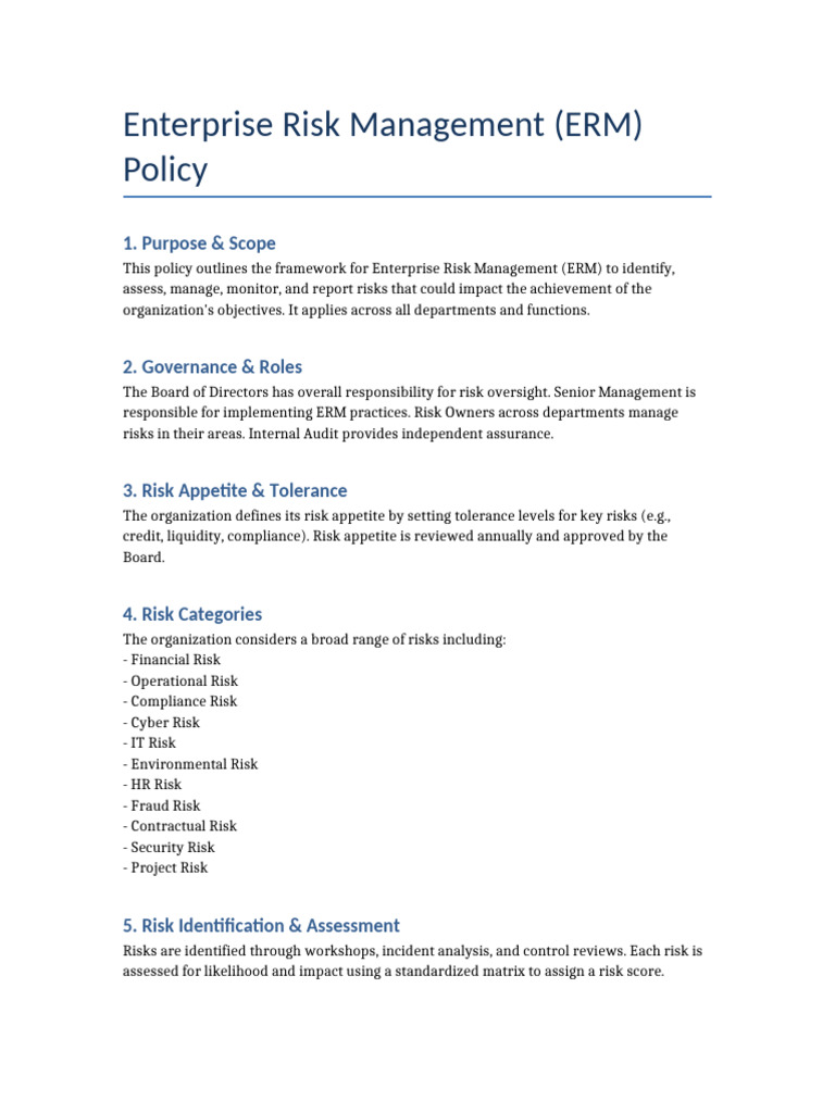 ERM Policy Template | PDF