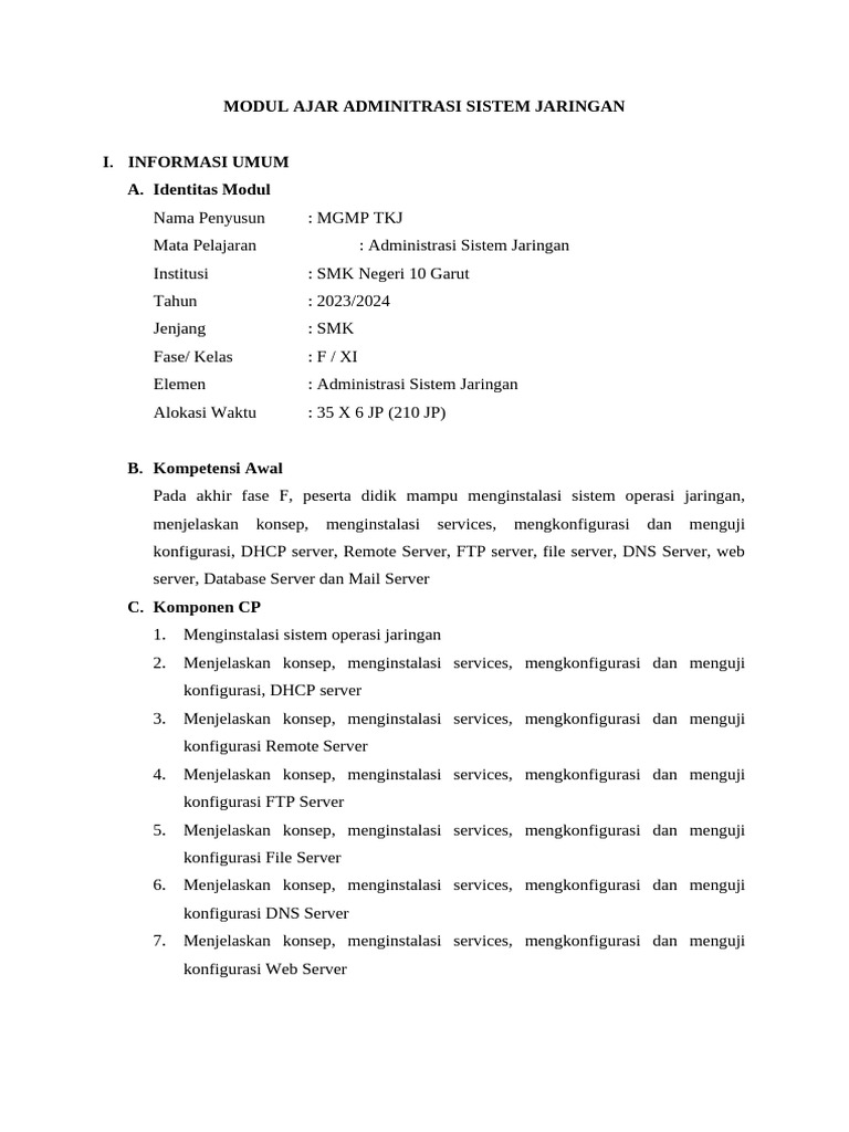 Modul Ajar ASJ-Sistem Operasi Jaringan | PDF