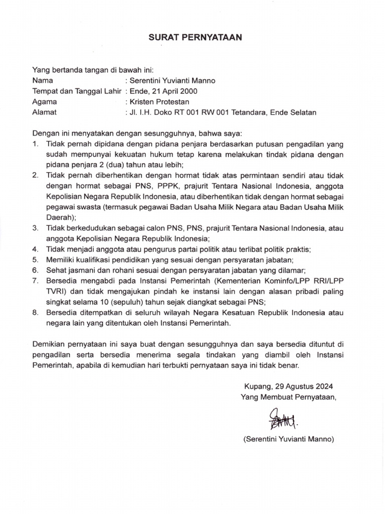 Serentini Surat Pernyataan | PDF