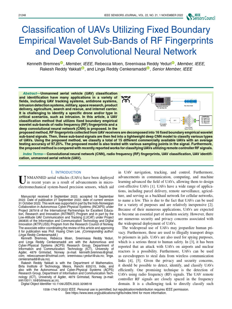 2022 Classification of UAVs Utilizing Fixed Boundary Empirical Wavelet Sub-Bands of RF ...