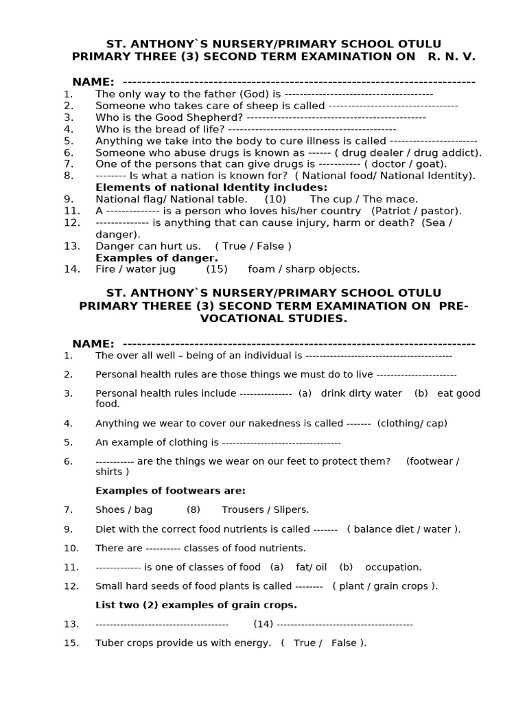 Primary 3 Second Term Exam Questions | PDF