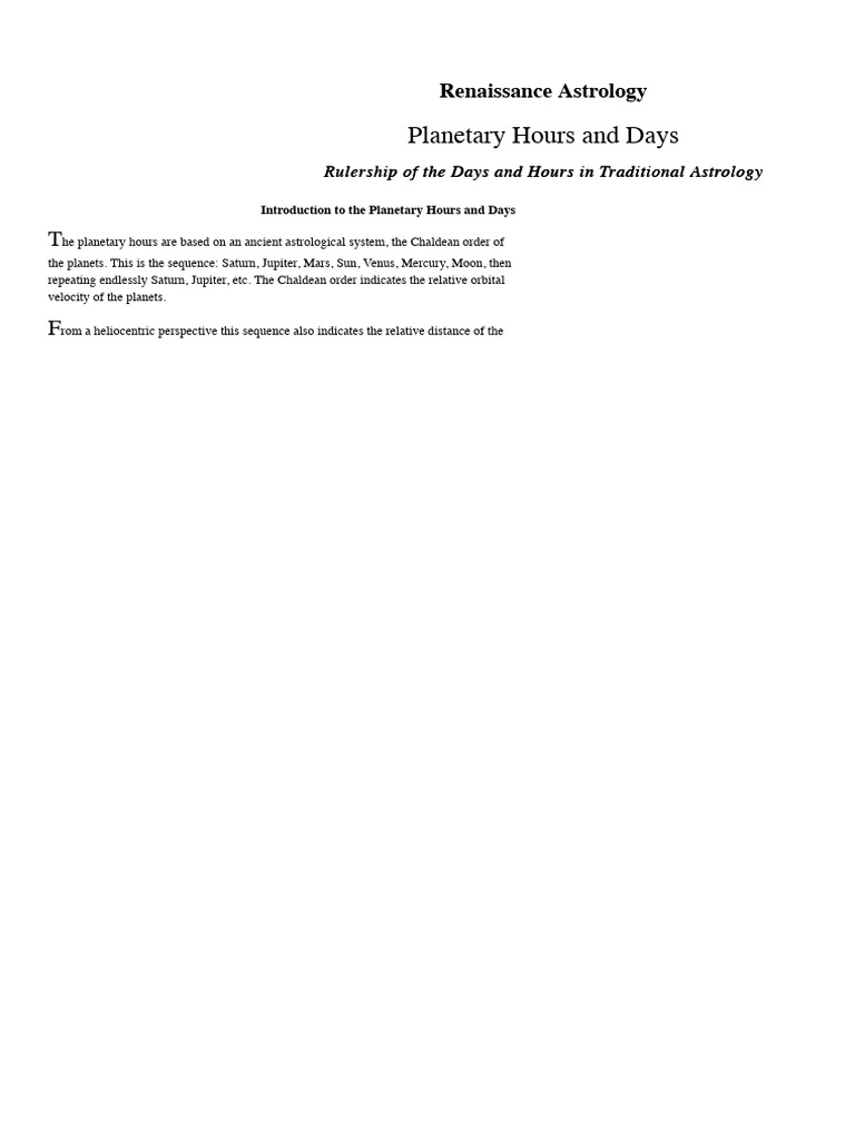 Chaldean Order of Planetary Hours | PDF | Planets In Astrology | Astronomy