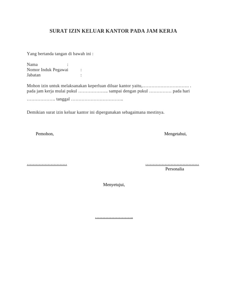 Surat Izin Keluar Kantor Pada Jam Kerja | PDF
