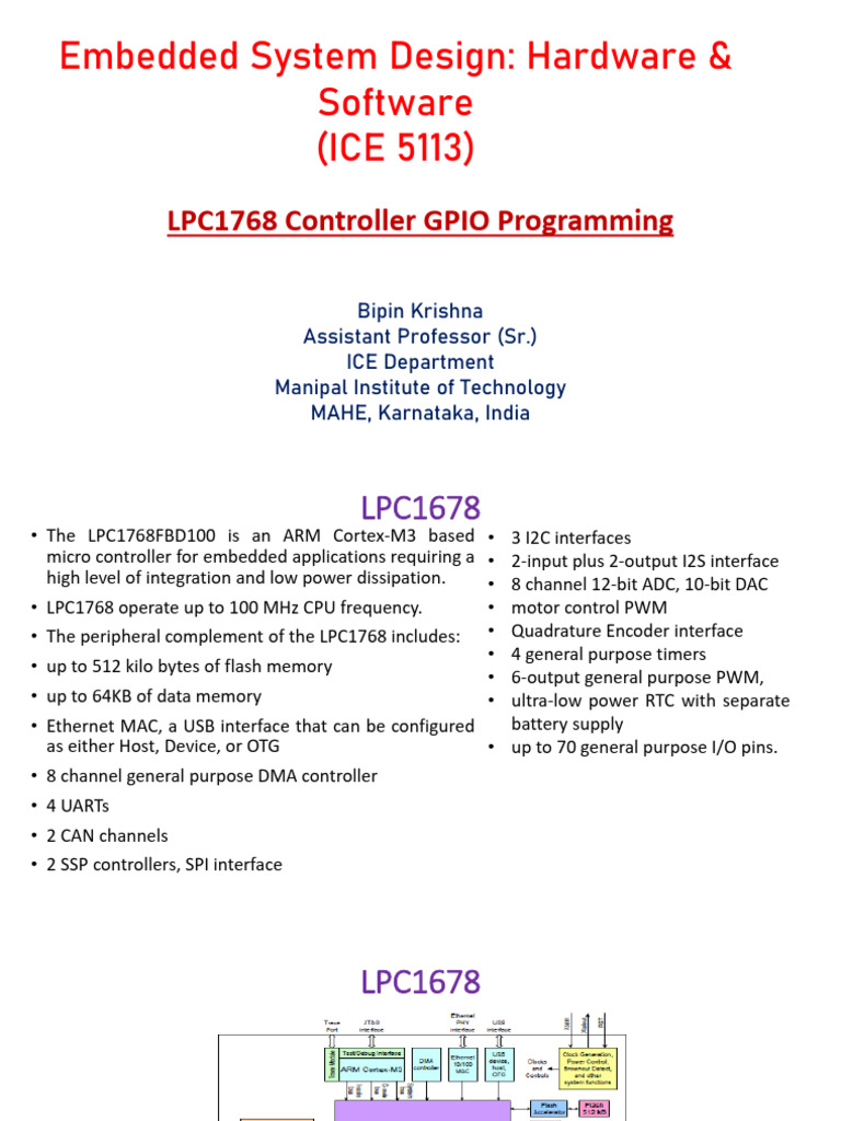 ESD Class 27-38 LPC1768 GPIO Programming | PDF | Microcontroller | Computer Science
