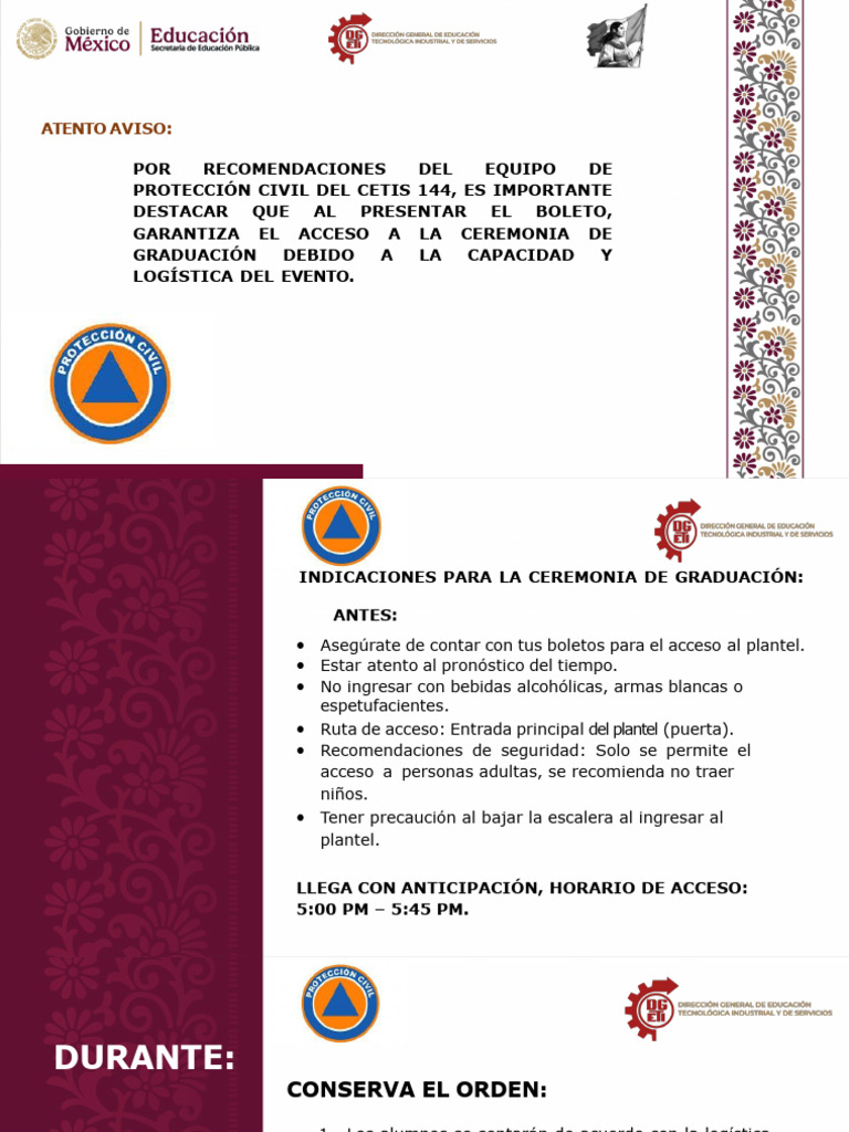Recomendaciones Ceremonia Graduación CETIS 144 | PDF