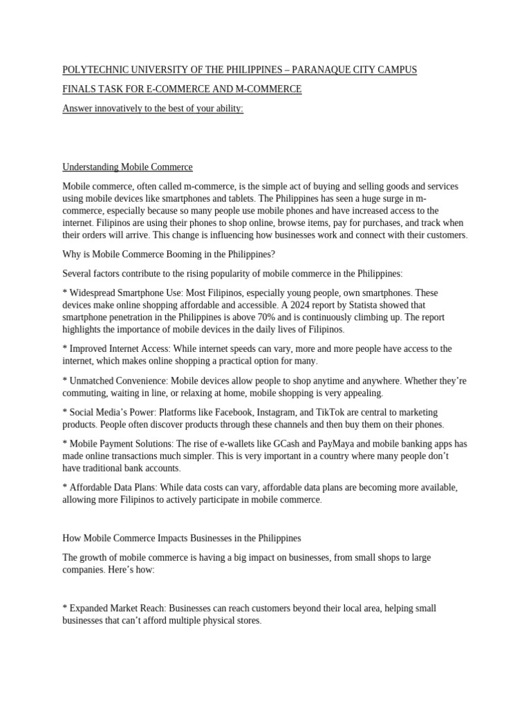 MCommerce Final Task Paper PUP PQ | PDF | Online Shopping | Smartphone