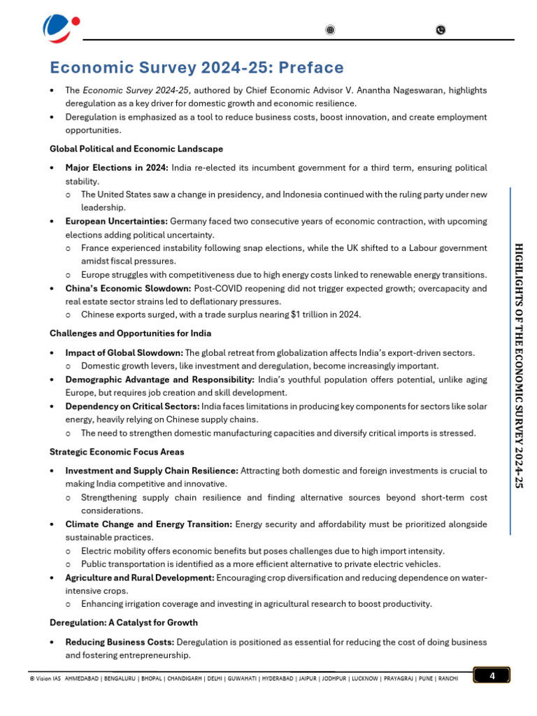 Economic Survey 2024-25 Highlights | PDF | Inflation | Economy Of India