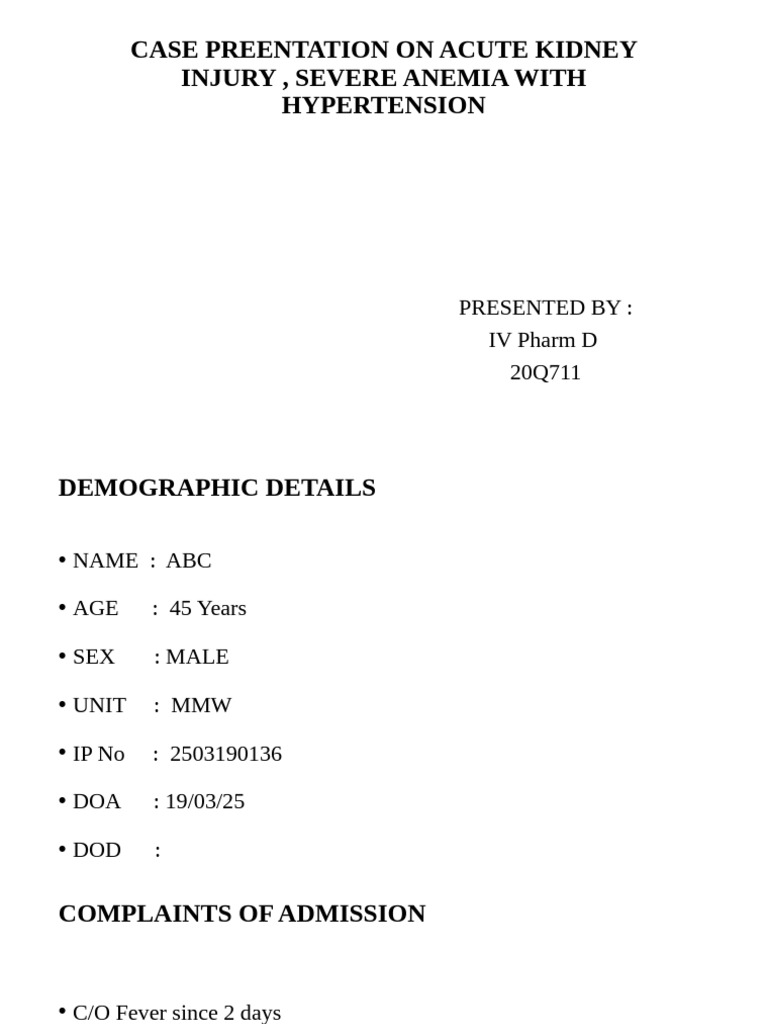 Case Presentation On AKI With HTN Sameer | PDF | Nausea | Medical ...