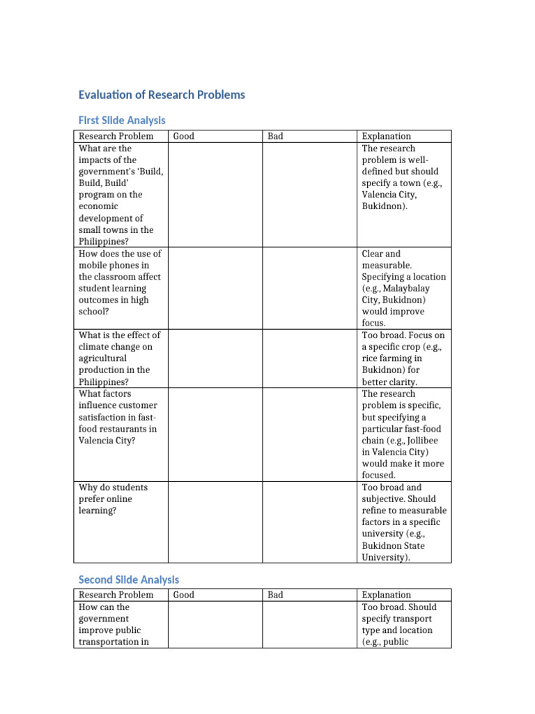 Evaluating Research Problems in the Philippines | PDF | Policy ...