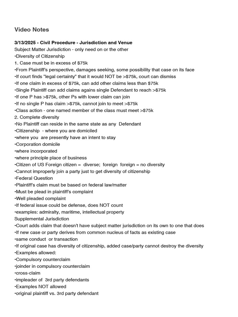 AdaptiBar Video Notes - CivPro | PDF | Collateral Estoppel | Lawsuit