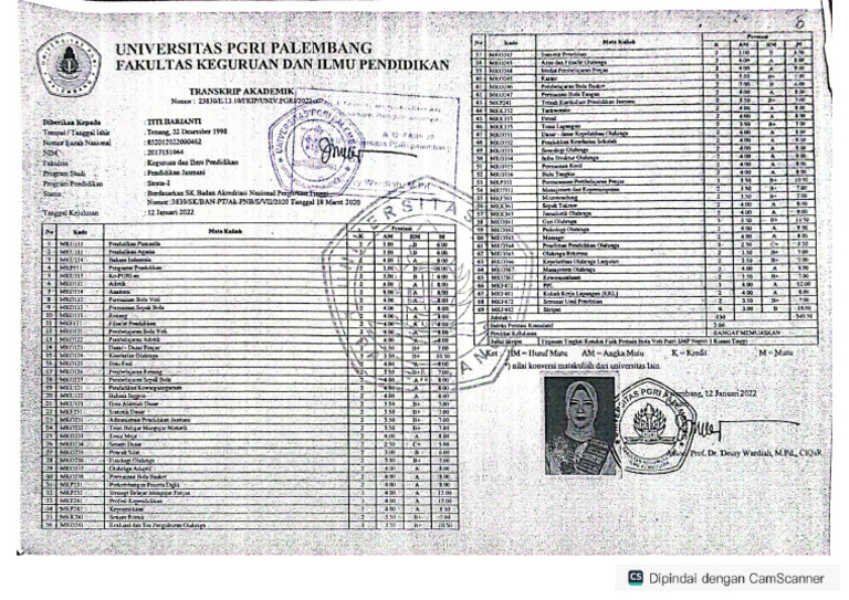 Transkrip Nilai Titi PKG | PDF
