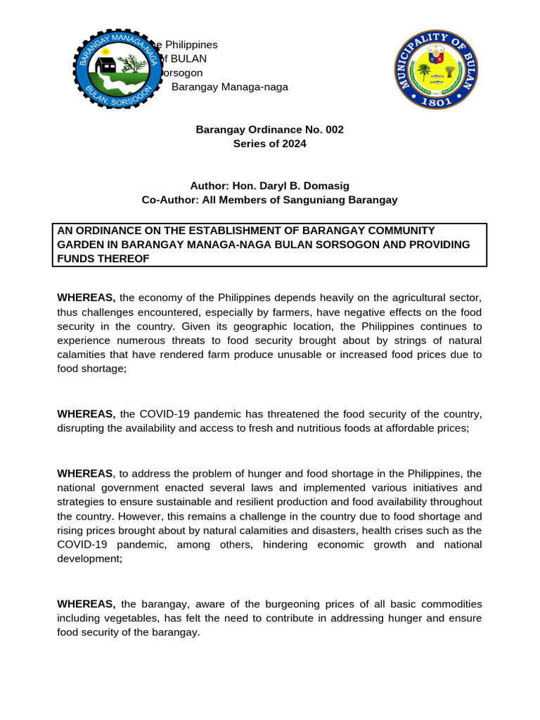 Barangay Community Garden Ordinance | PDF | Aquaponics | Hydroponics