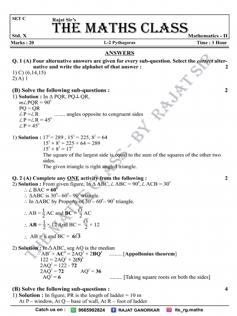 Pythagoras Theorem Solution | PDF