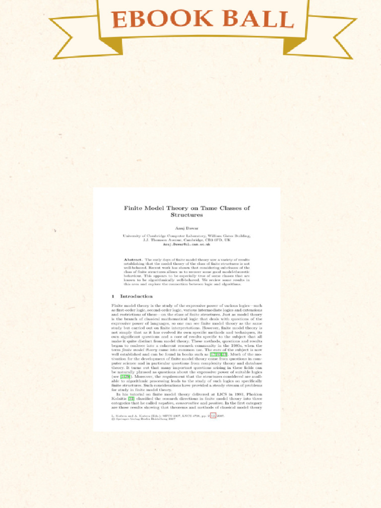 Finite Model Theory On Tame Classes of Structures 1st Edition by Anuj Dawar ISBN 9783540744566 ...