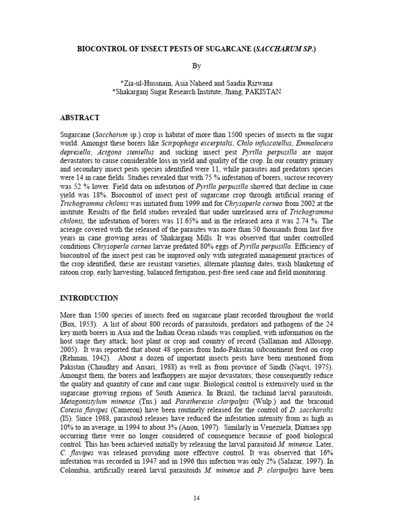 Biocontrol of Sugarcane Insect Pests | PDF | Biological Pest Control ...