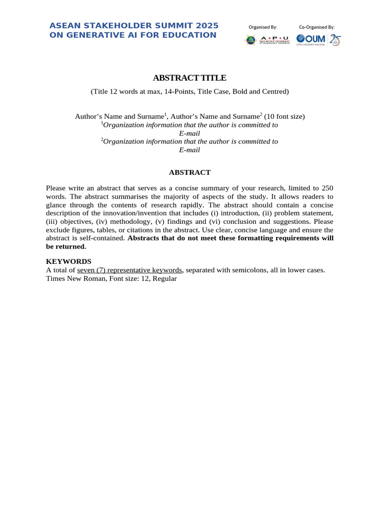 ASEAN Stakeholder Summit 2025 Abstract Template v1 | PDF