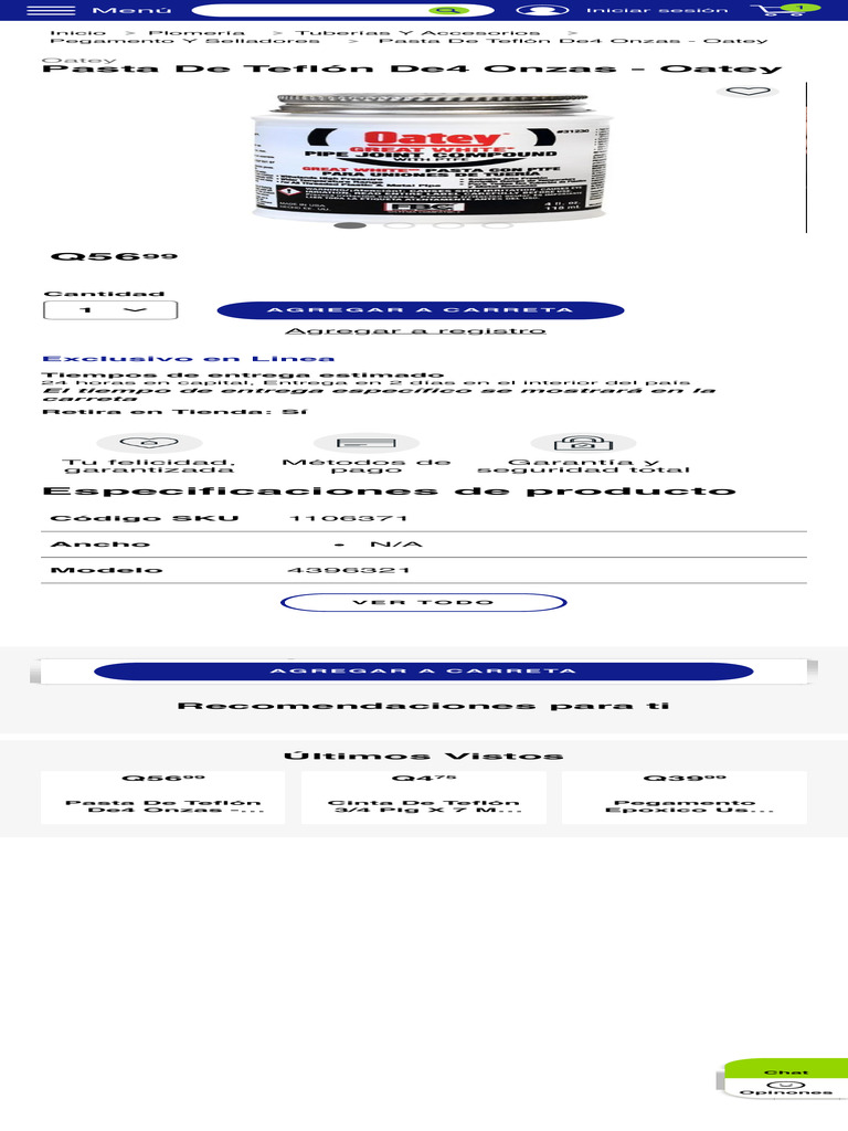 Pasta de Teflón De4 Onzas - Oatey - Cemaco | PDF