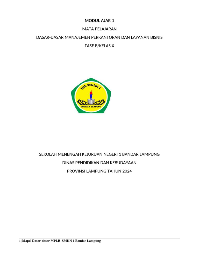 Modul Ajar Dasar2 MPLB Fase E - X Mplb-Elemen 1 | PDF