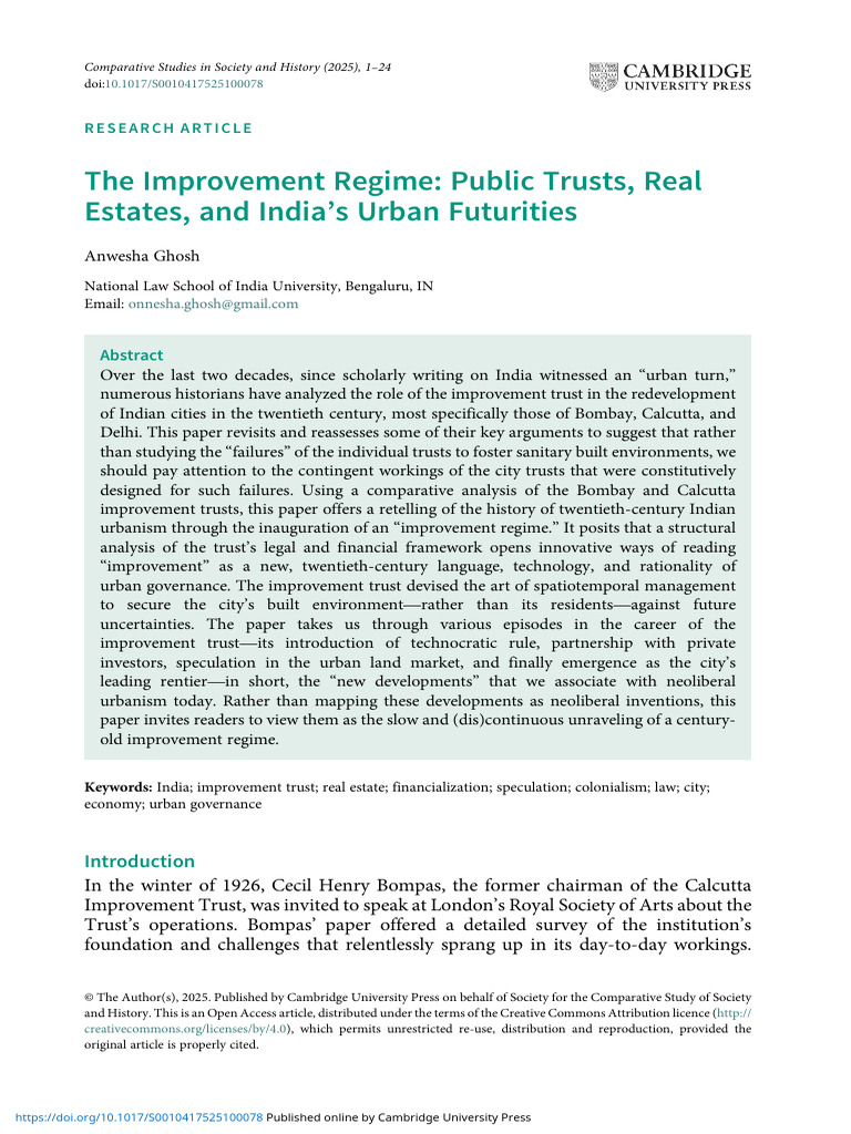 Improvement Trusts and Urban Governance in India | PDF | Kolkata ...