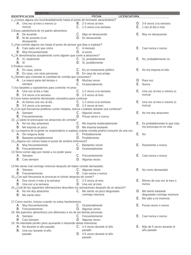 Cuestionario Bulit R MODIFICADO | PDF
