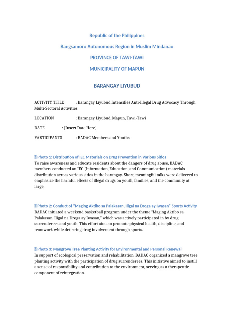 BADAC Activity Report Barangay Liyubud | PDF
