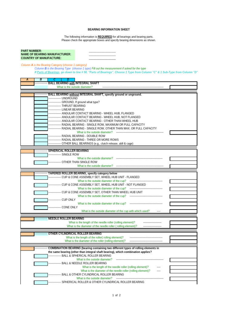 Bearing Information Submission Form | PDF | Bearing (Mechanical ...