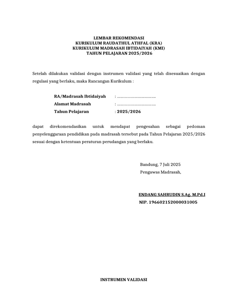 Lembar Validasi KSP KMI 2025 | PDF