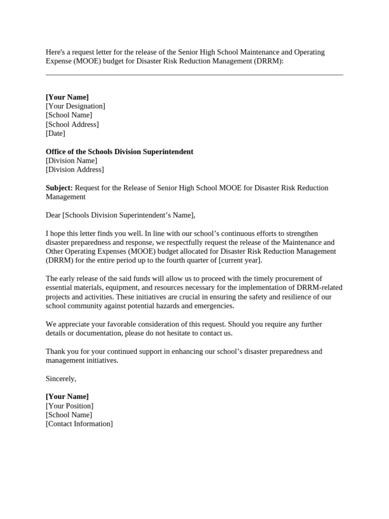 Request for Senior High School MOOE Release | PDF