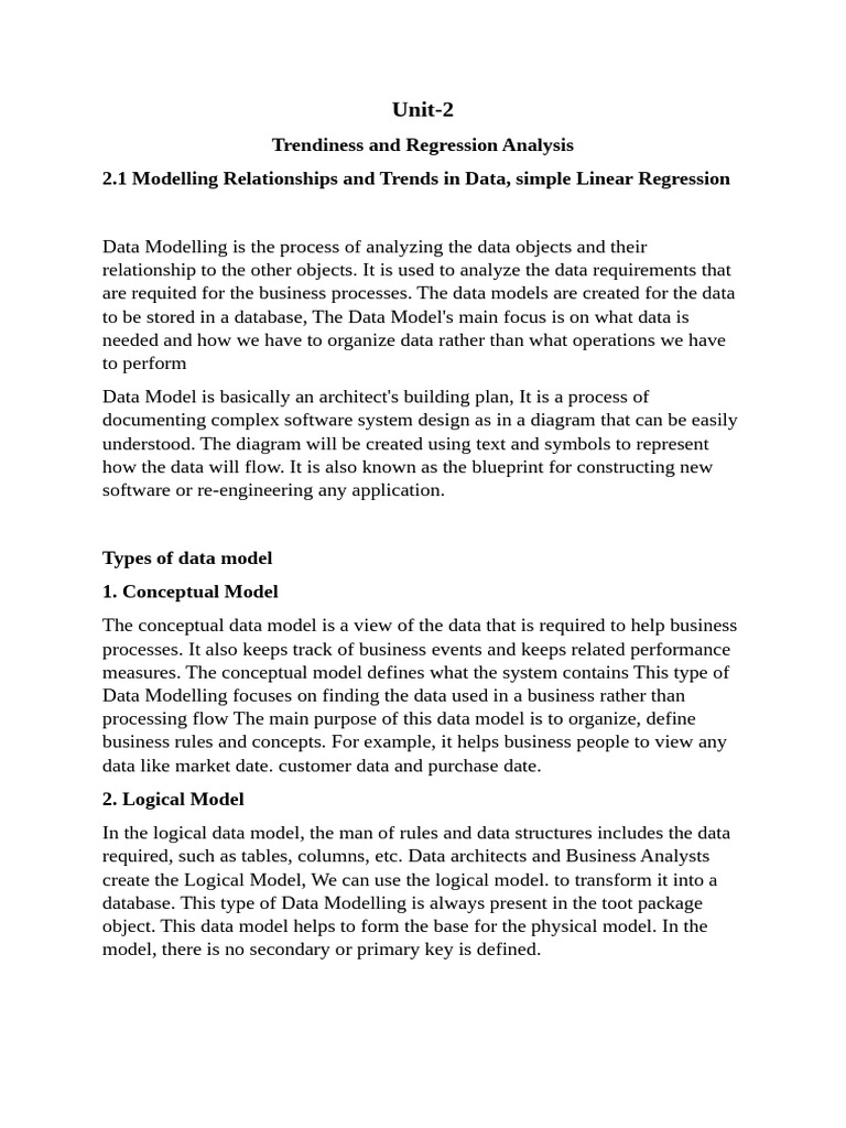 Data Modeling and Regression Analysis Guide | PDF | Data Model ...