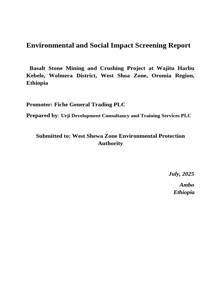 Fiche General Trading Basalt Stone Screening Report | PDF | Environmental Impact Assessment | Flood