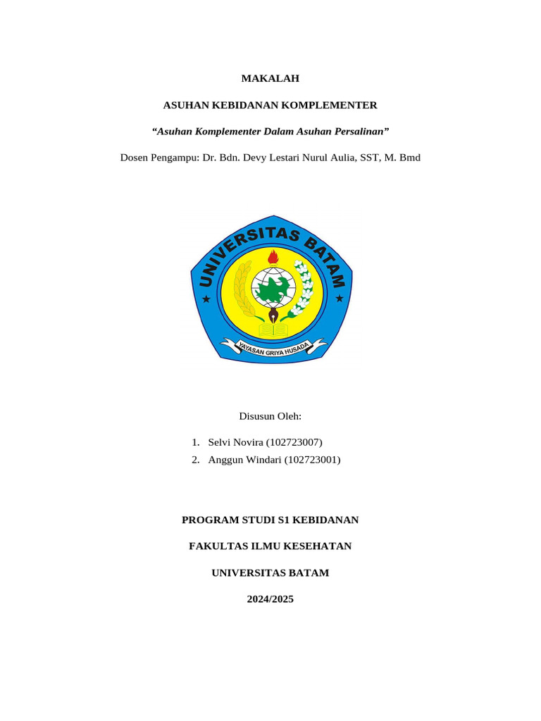Asuhan Komplementer dalam Persalinan | PDF