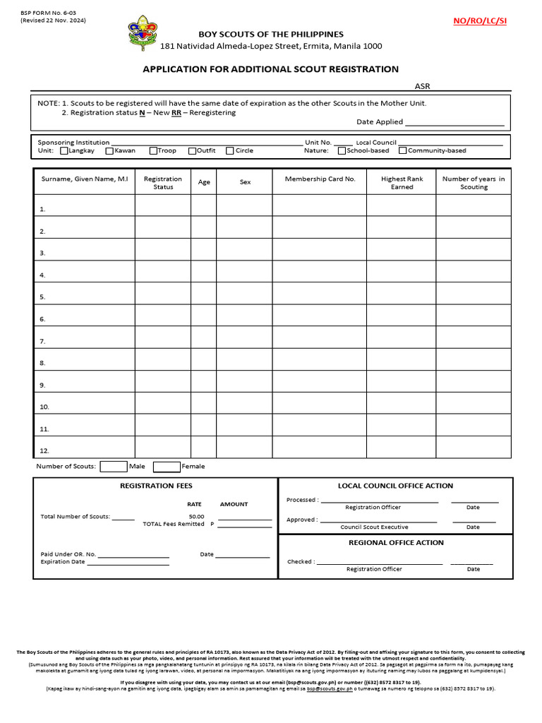BSP Form for Scout Registration 2024 | PDF | Chess Theory | Chess