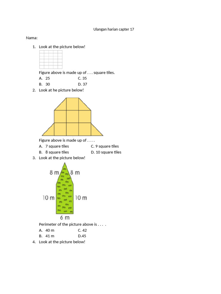 Exam Chapter 17 - Area, Perimeter, and Volume | PDF