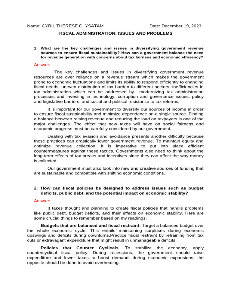 Fiscal Administration Challenges and Solutions | PDF | Fiscal Policy ...