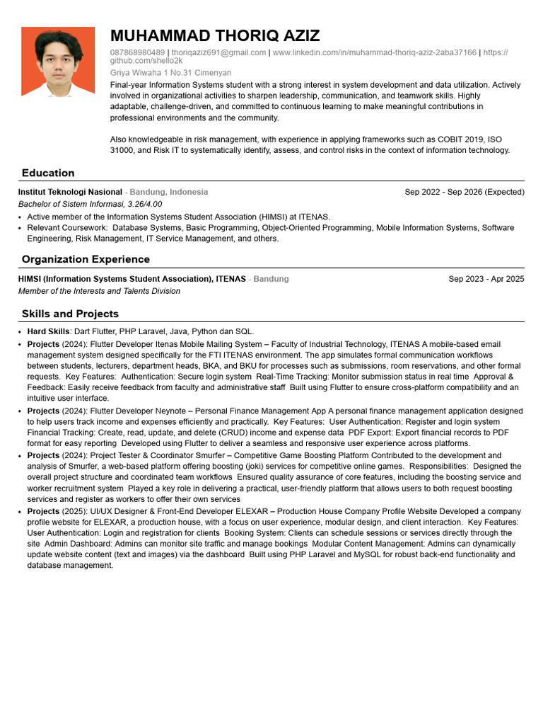 Muhammad Thoriq Aziz - English Resume | PDF | Databases | Computing