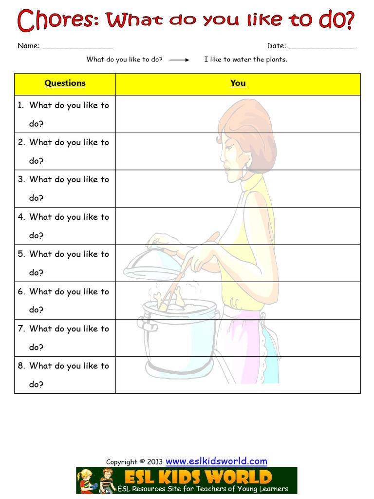 Chores What Do You Like To Do Survey Worksheet | PDF