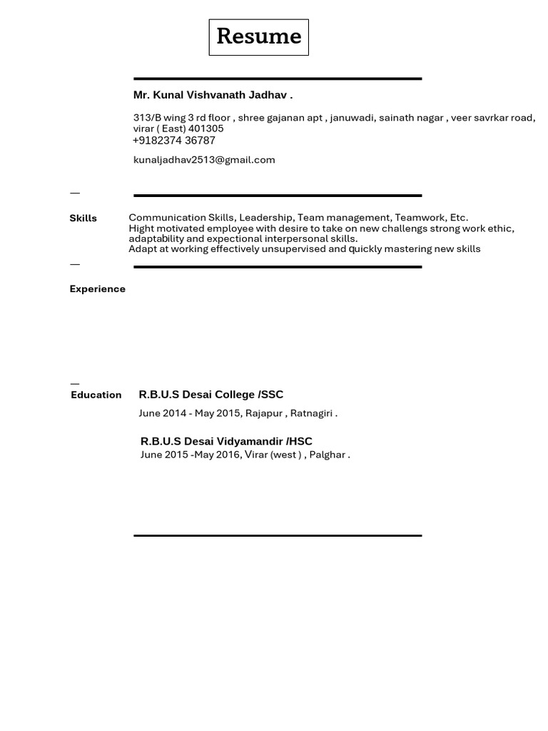 Kunal Jadhav Resume | PDF