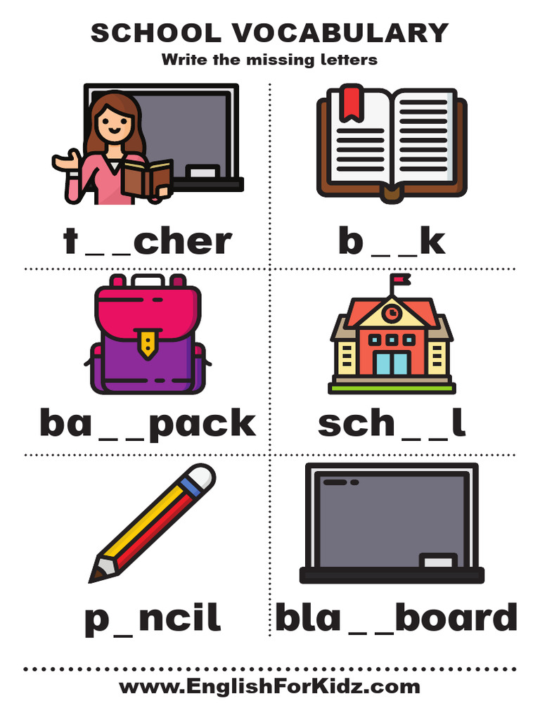School Vocabulary Write Missing Letters | PDF