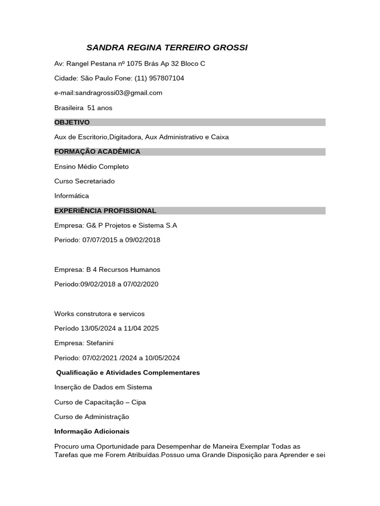 Curriculo Sandra | PDF