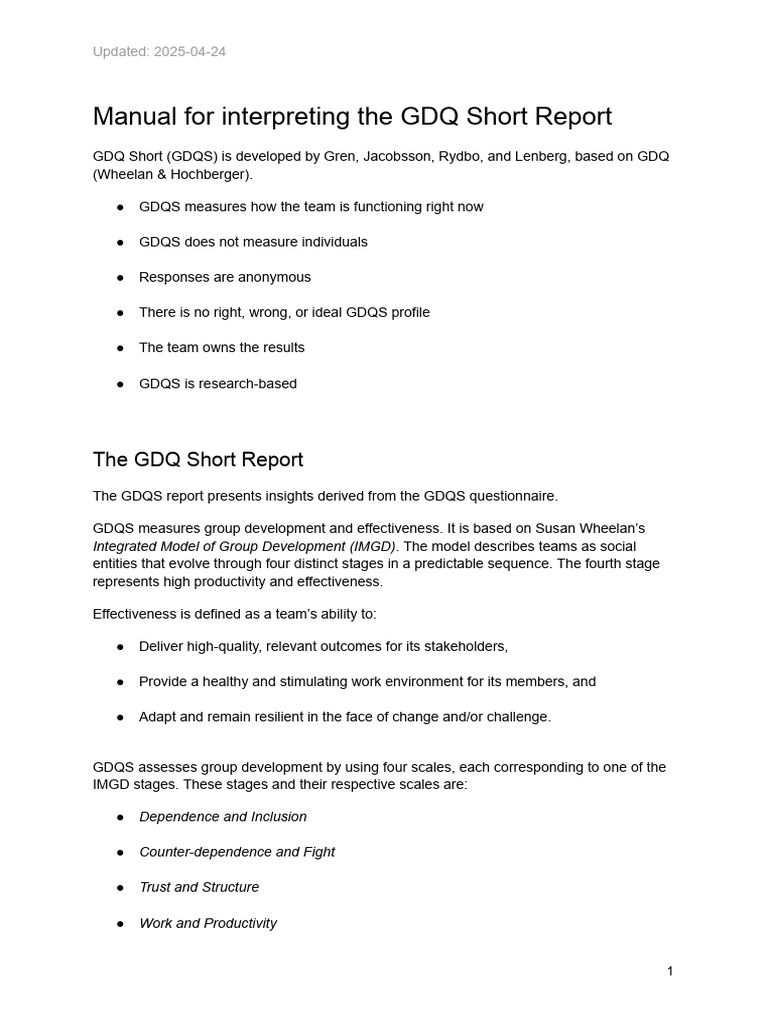 GDQ Short Report Interpretation Guide | PDF | Median | Percentile